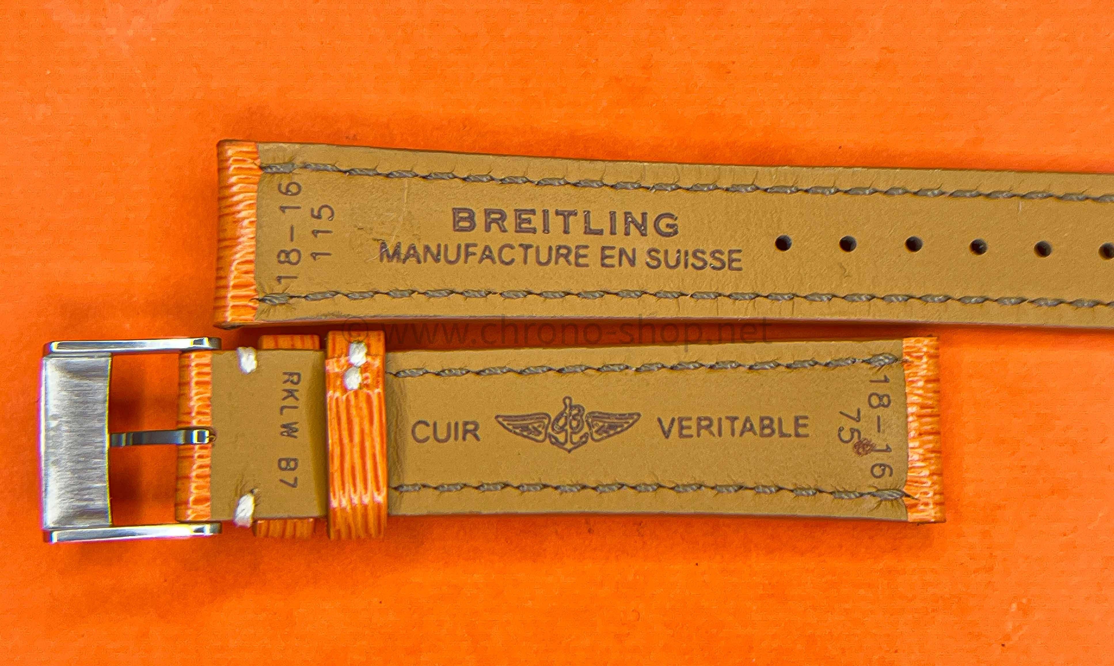 BREITLING GENUINE ORANGE COLOR LEATHER WATCH STRAP BRACELET COLT 18 ...